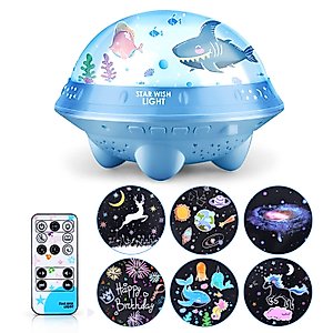O WOWZON New Upgrade Night Light Musical Projector Star Light Projector for Bedroom, 5 Lighting Modes Mood Lights for Baby Kids Room with Remote Control,7 Sets of Film,255 Stories&Songs