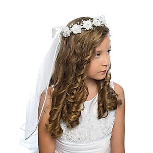 OLIVIA KOO Girls First Communion White Floral Wreath Veil