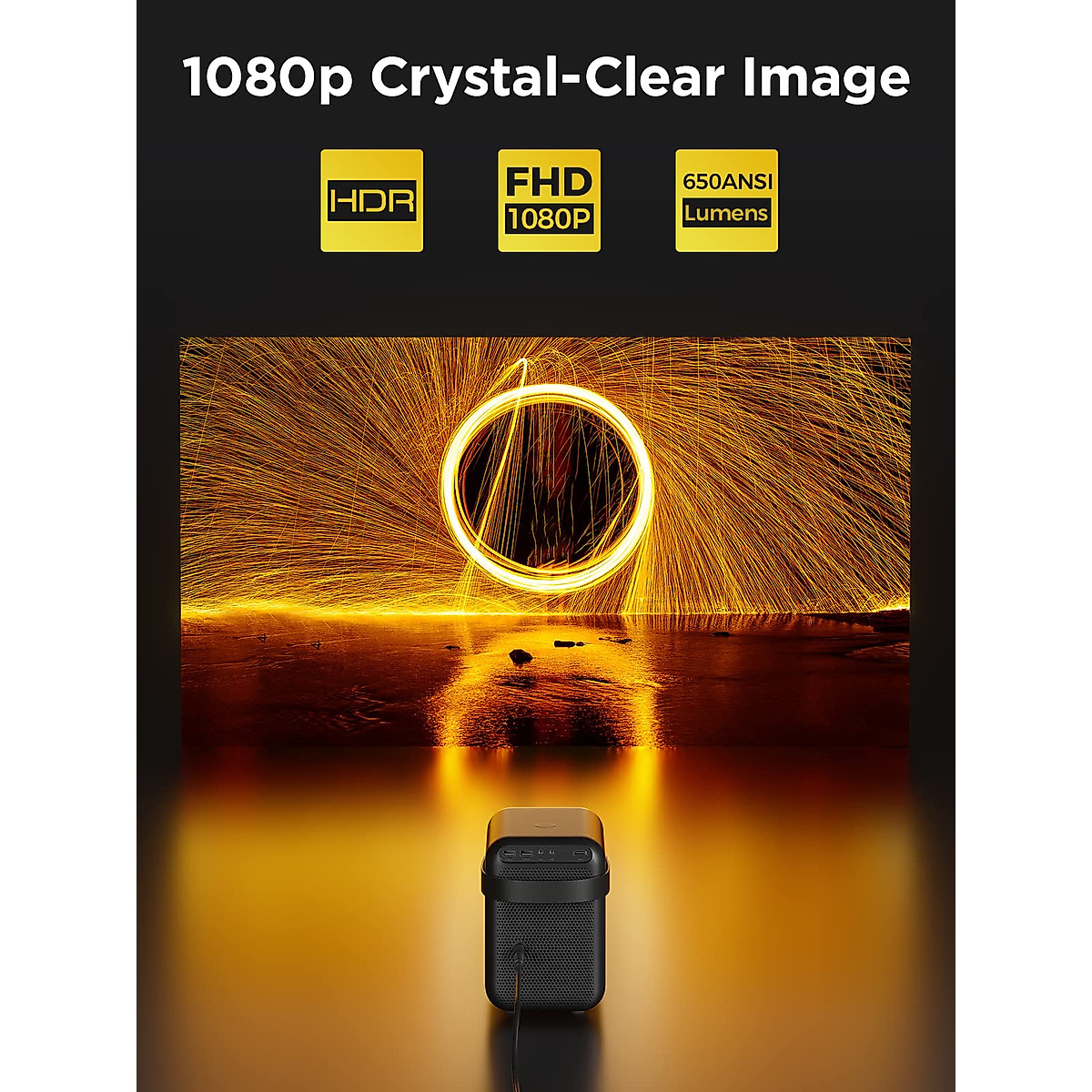 POKITTER Orca Retro 1080P Projector with WiFi and Bluetooth, 650 ANSI Lumens, Android 9.0 with 5000+ Apps, Auto Focus, 4D Keystone Correction, 10W Speakers, 40"-200" Image for Home,HDR10+,T6R MAX