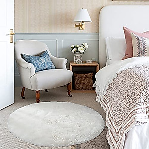 Round Shaggy Area Rug Indoor Soft Plush Rugs for Living Room Non Slip Fluffy Shag Circular Rugs Kids Play Floor Carpet for Girls Seniors Pet for Home Dorm Bedroom Office Desk White 32 Inches