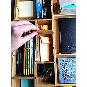 Lipper International 8397 Bamboo Wood Adjustable Drawer Organizer with 6 Removable Dividers, 12" x 17-1/2" x 1-7/8"