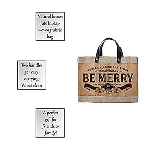 Santa Barbara Design Studio Creative Brands Waterproof Jute Tote Bag, Be Merry