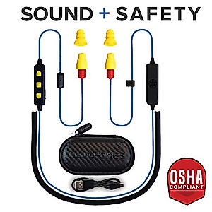 Plugfones FreeReign Volume Limited Wireless Bluetooth in-Ear Earplug Earbuds - Noise Reduction Headphones with Noise Isolating Mic and Controls, Blue & Yellow