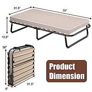 GOFLAME Folding Bed Cot Size, Rollaway Guest Bed with Memory Foam Mattress and Metal Frame for Adults, Portable Sleeping Bed for Home and Office, Made in Italy