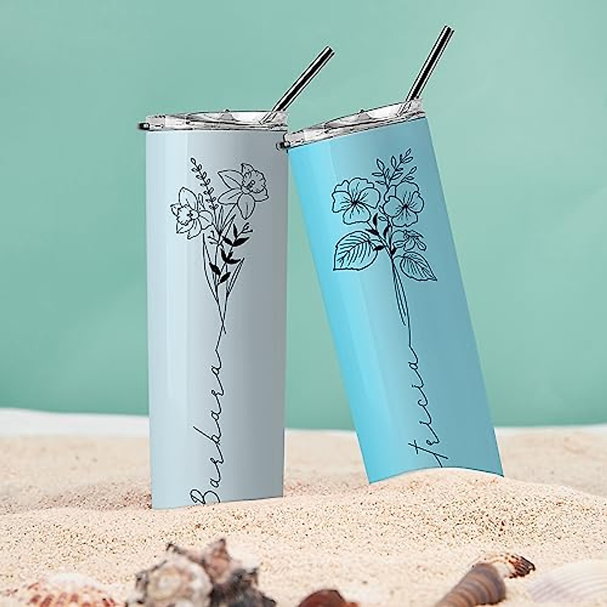 Birthday Gifts For Women, Personalized Skinny Tumblers with Birth Flower I 10 Colors - 20 Oz I Gifts for Women, BPA Free Tumbler Customized with Name