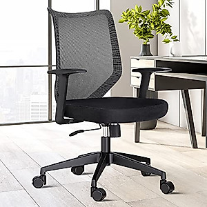 ETasker Office Chair with Adjustable Arms Mid-Back Desk Chair Black - Breathable Mesh Ergonomic Office Chair - Swivel Computer Chair with Rocking Function - Height Adjustable Home Office Desk Chair