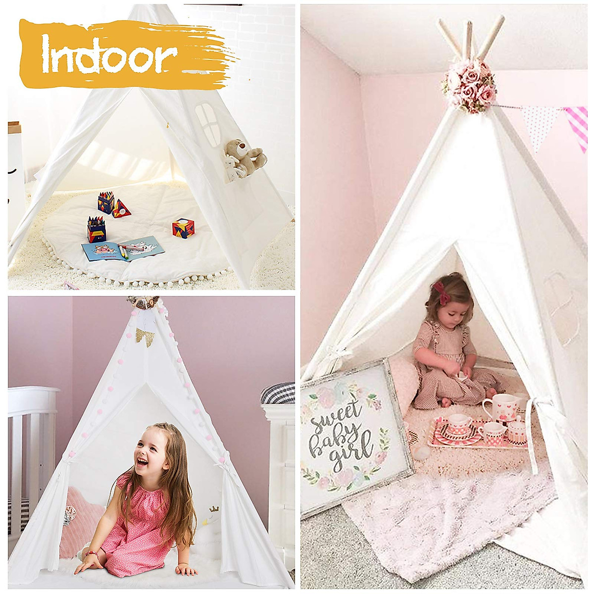 Sumerice Teepee Play Tent for Kids with Carry Case, Foldable Girls Playhouse Toy Tent, Gift for Baby Toddler to Play Game Indoor and Outdoor