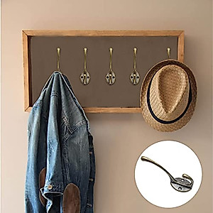 Bonsicoky 4 PCS Farmhouse Wall Mounted Coat Hooks, Decorative Heavy Duty Double-Hook Wall Hooks with Screws for Coats Bags Hats Towels - Black