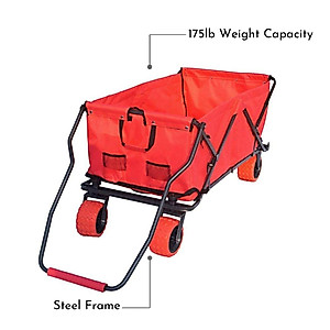 Impact Canopy Folding Collapsible Utility Wagon, Extra-Large Wagon with All-Terrain Wheels, Red
