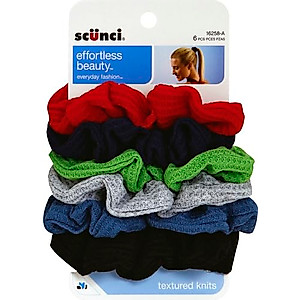 Scunci by Conair The Original Scrunchie Waffle Knit Scrunchies in Navy, White, Red, Blue, Grey and Black, Hair Ties for Women, 6 Count
