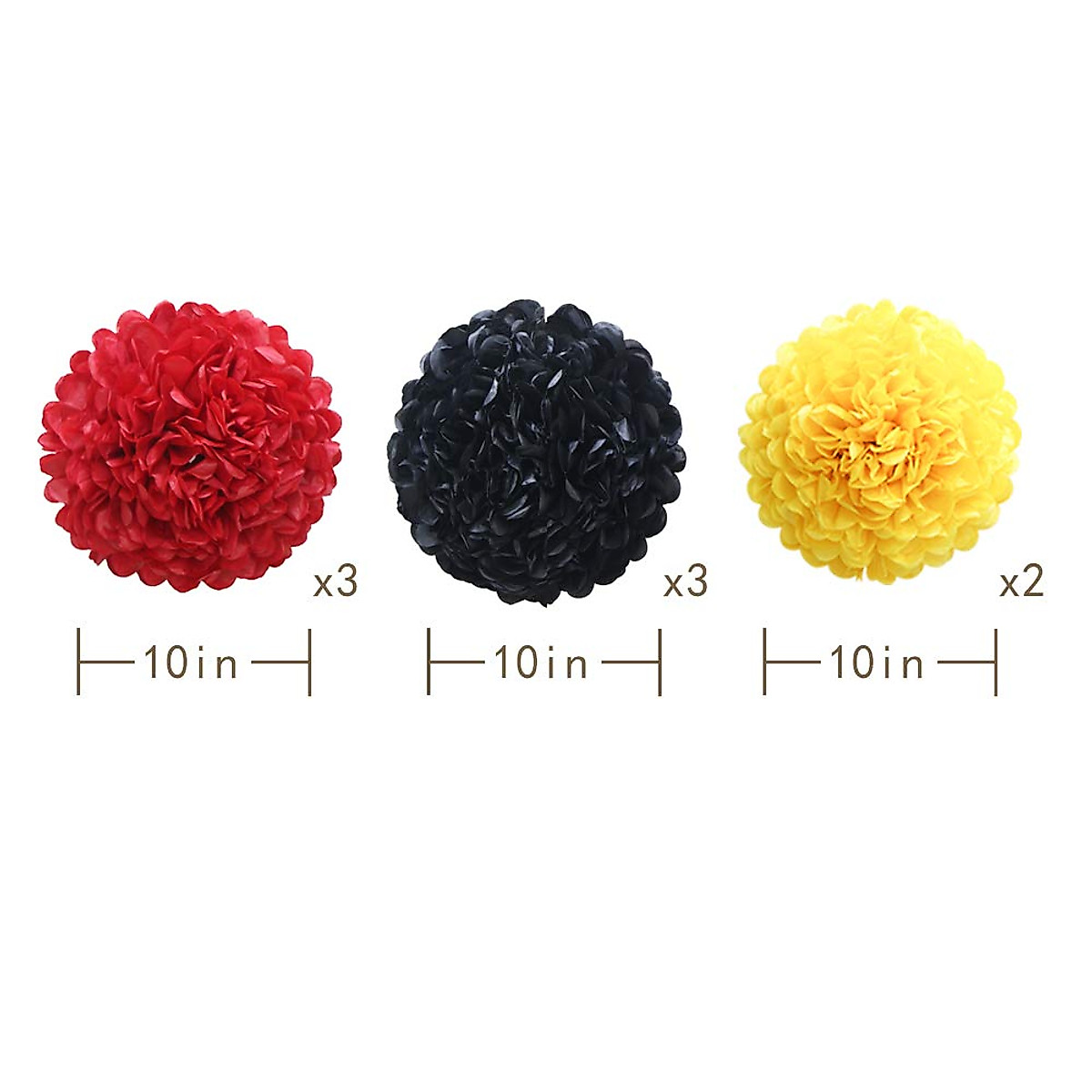 Red Yellow Black Hanging Paper Party Decorations, Round Paper Fans Set Paper Pom Poms Flowers for Mickey Mouse Theme Firetruck Birthday Wedding Graduation Baby Shower