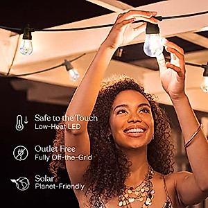 Brightech Ambience Pro Solar Powered Outdoor String Lights, Commercial Grade Waterproof Patio Lights, 27 Ft Edison Bulbs, Shatterproof LED Solar String Lights for Outdoors - 1W LED, Soft White Light