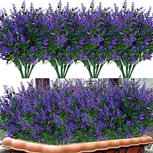 18 Pack Artificial Lavender Flowers Bouquet Fake Plants for Indoor Outdoor UV Resistant Plastic Flowers with Stems Decor Home ,Wedding, Party, Garden, Patio, Office, (Purple)