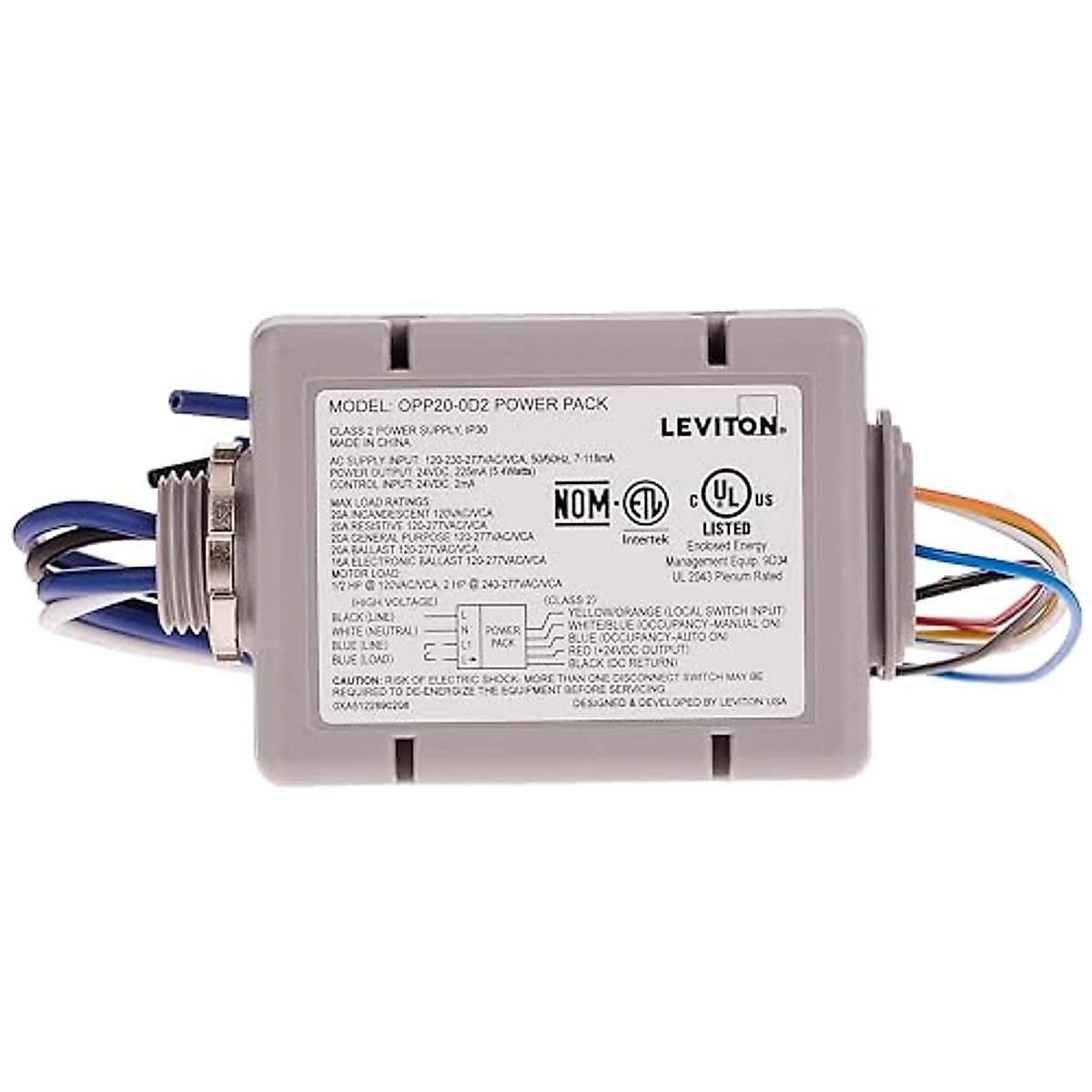 Leviton OPP20-D2 20-Amp Super Duty Power Pack for Occupancy Sensors, Basic with Auto-On, Manual-On and Local Switch Inputs, Gray