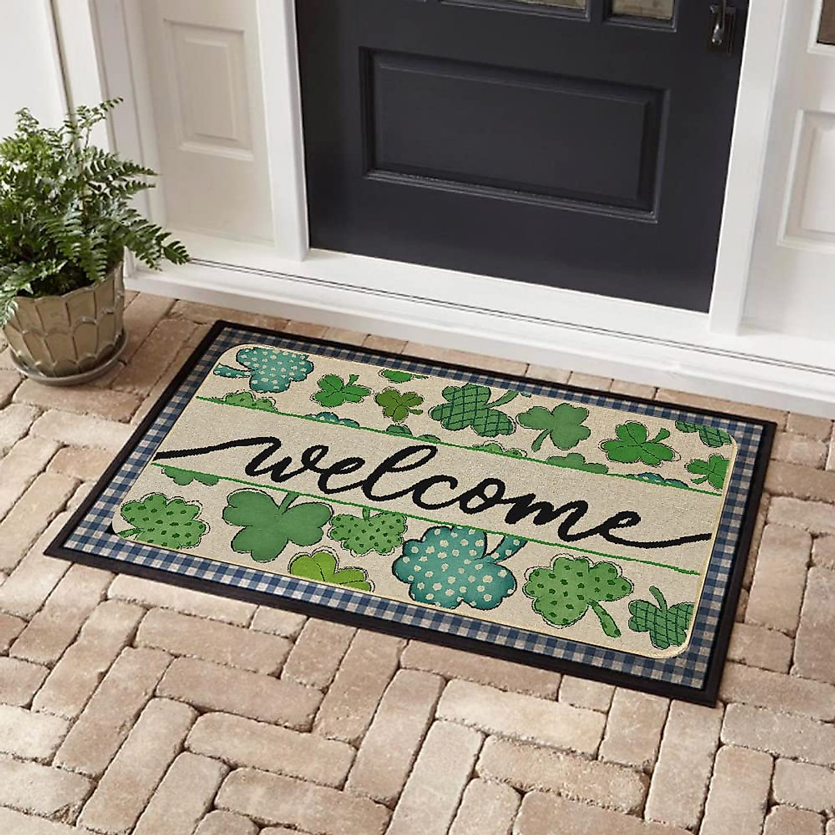 St Patricks Day Decorative Doormats, Seasonal Spring Welcome Green Lucky Shamrock Rugs Holiday Low-Profile Floor Mat Switch Mat for Indoor Outdoor 17 x 29 Inch DM051