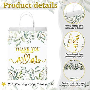 24 Pcs Thank You Wedding Gift Bags Bulk Wedding Paper Gift Bag with Handles Thank You Paper Bags Wedding Welcome Bags Wedding Favor Bags for Guests Bridal Shower Gifts Wedding Favors, 8 x 4 x 10 Inch