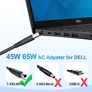 65W LA65NS2-01 Laptop Charger AC Adapter for Dell Latitude 5400 5500 5480 5490 5580 5590 7400 7480 7490 7390 7290 7280 3440 E5400 E5420 E5450 E5470 E5480 E5570 E6420 E6430 E6540 E7470 E7480 LA65NM130