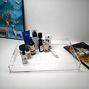 YFYCUSA Clear Acrylic Tray 10"x10" in, Serving Tray with Handles, Acrylic Trays for Serving, Spill Proof, Coffee Trays, Serving Trays, Food Trays, Ottoman Dressing Tables, Square Tray
