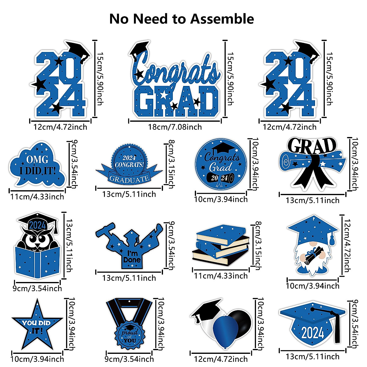 Tifeson Graduation Decorations 2024 Blue - 36 PCS Graduation Party Supplies, Congrats Grad Hanging Swirls Decorations, High School College Graduation Party Decorations Class of 2024 Decor