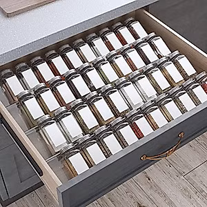 Spice Drawer Organizer, 4 Tiers 2 Set Clear Acrylic Slanted in Drawer Seasoning Jars Insert, Expandable From 13" to 26", Hold up 56 Spice Jars Kitchen Drawer Countertop Rack Tray (Jars not Include)