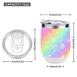 Glitters Rainbow Sky Double Wall Insulated Cup 12 Oz Stainless Steel Stemless Mug with Lids for Coffee Wine Boiled Water