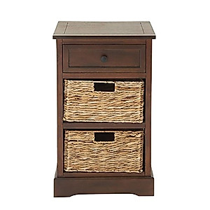 Deco 79 Wood 2 Baskets and 1 Drawer Storage Unit, 16" x 13" x 28", Brown