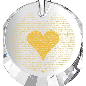 120 Languages I Love You Necklace Anniversary Birthday Gift Pendant for Women Pure Gold Inscribed in Miniature Text on Elegant Crystal Cubic Zirconia Gemstone, 18" 925 Sterling Silver Chain