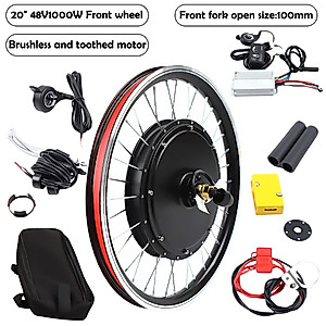 HENHAIY Electric Bicycle Front Wheel, 20 INCH E Bike Conversion Kits, 48V 1000W Brushless and Gearless Hub Bicycle with LED Motor Wheel Kit Bicycle Motor Kit for V Brake and Disc Brake