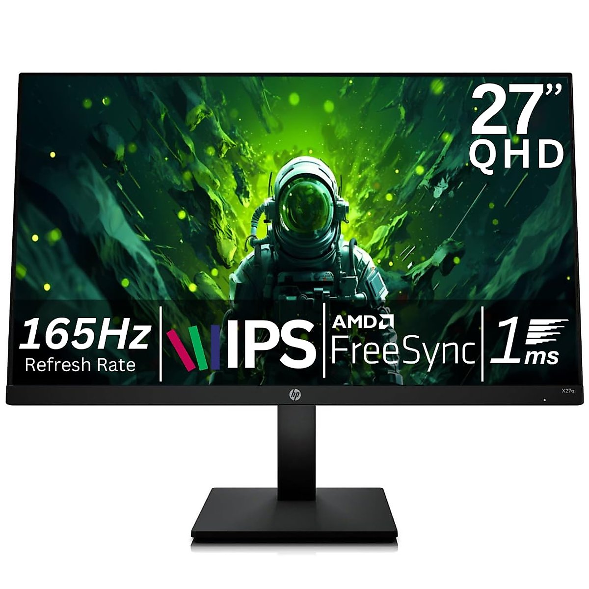 HP X27q 27 Inch QHD Gaming Computer Monitor 165Hz IPS 1ms VESA Mountable AMD Freesync Height Adjust Stand Pivot Rotation for PS4 PS5 Gamer Console Desktop Laptop Flat Display, Black (Renewed)