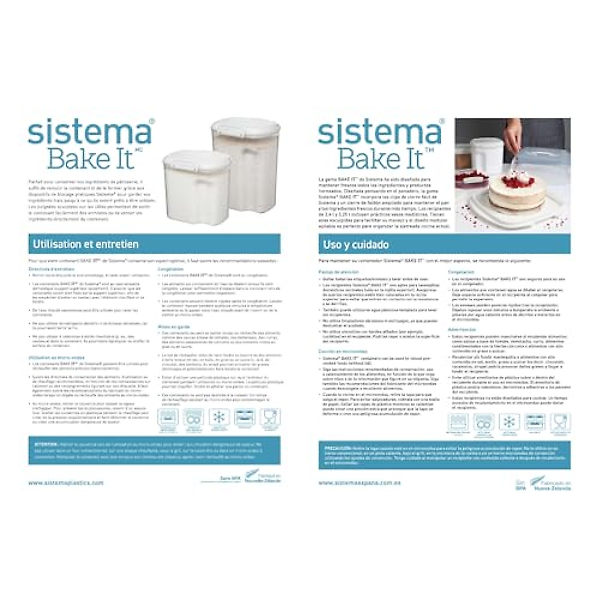 Sistema Flour and Sugar Storage Containers for Pantry with Lids and Measuring Cup, Dishwasher Safe, 10.2-Cup, White