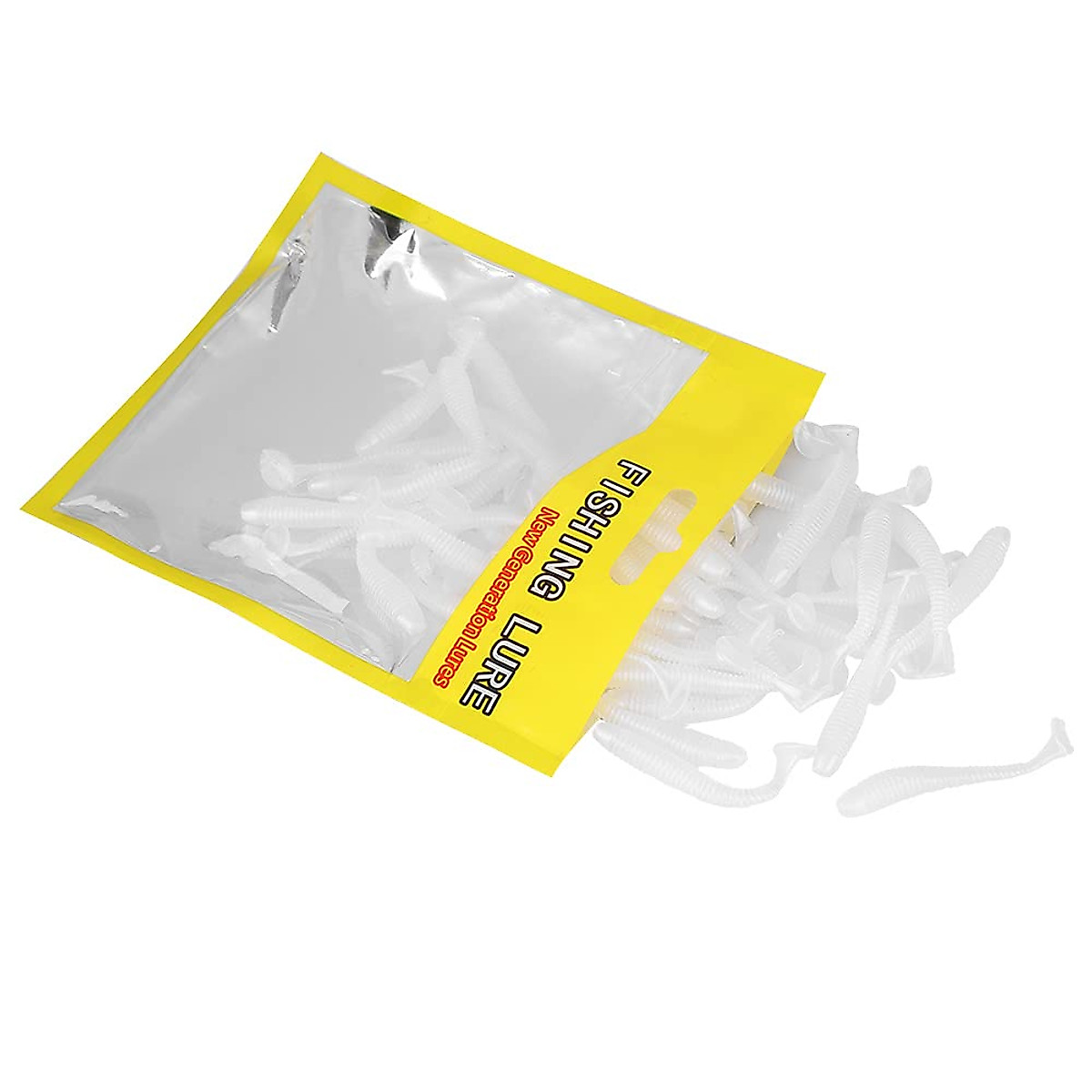 50PCS Fishing Lures, Fishing Soft Lures Artificial Fishing Lure Kits Soft Plastic Fishing Lures for Saltwater and Freshwater with Tackle Box(White)