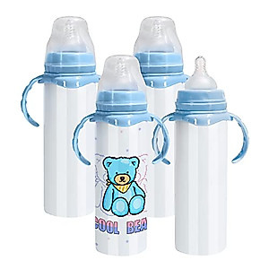 AGH 8OZ Sublimation Sippy Cups with Blue Handle, 4 Pack Sublimation Blank Kids Stainless Steel Tumblers Anti-drop Baby Bottle Stainless Steel Insulated Toddler Water Cups