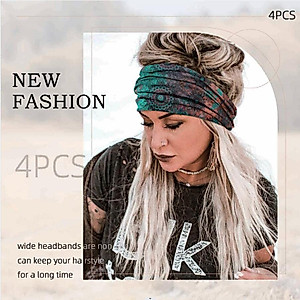 Acenail Boho Headbands Women Wide Head Bands Knotted Turban Headband Nonslip Elastic Hairbands Floral Hairband Workout Hair Scarfs Yoga Sweatbands Bohemian Head Wraps for Women 4Pcs(#5 Gorgeous)