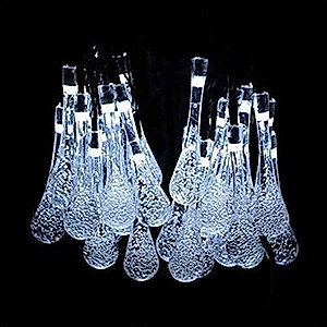 YQX-Solar String Lights Outdoor, LED Teardrop Fairy Tale Light Waterproof, Crystal Raindrop Holiday Decoration Lights, for Garden Patio Home Fences Party,White,100Light