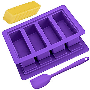 Butter Mold with Lid, Silicone Butter Tray Container with Spatula, Non-Stick Silicone Butter Molds for Making 4 Stick Forms Herbal Butter, Homemade Butter, Garlic Butter, Easy Release (Purple)