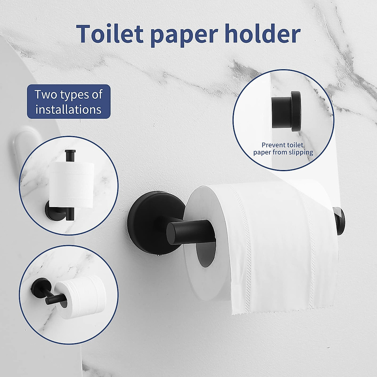 Bathroom Hardware Set, Bathroom Accessories Set Including 16'' Tower Bar, Towel Ring and 2 PCS Towel Hooks (5 Pieces, Black)