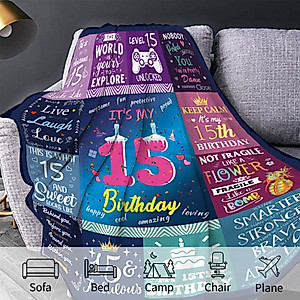 Paready 15th Birthday Presents for Girls Throw Blanket 50"x60" 15 Year Old Girl Birthday Present Soft Blanket for Couch Bed 15th Birthday Decorations for Girls Best Teenage Girl Presents