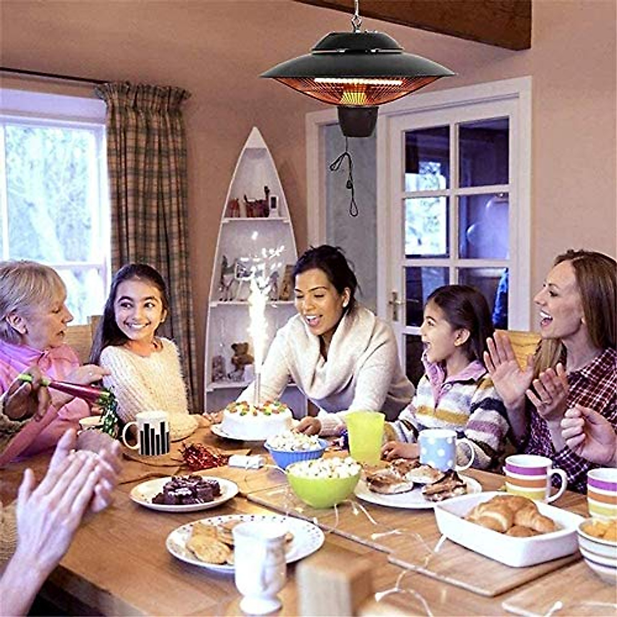 QSCZZ 1500W Electric Heater Patio Balcony Ceiling Hanging Infrared Halogen Heaters,Two Power Settings