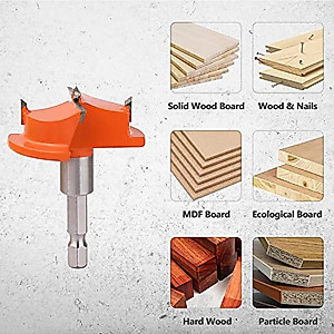 Vearter 1-3/8'' Tungsten Carbide Forstner Drill Bit, 2-Flute Woodworking Hinge Cup Hole Saw Cutter with Quick Release Shank for Kitchen Cupboard (35mm)