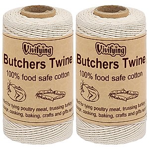 Vivifying Butchers Twine, 2pcs x 328 Feet 3Ply Cotton Bakers Twine, Food Safe Cooking String for Tying Meat, Making Sausage, Trussing Turkey, Roasting and Packing (Beige)