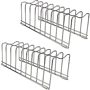 JORETLE Pot Lid Organizer, Pot and Pan Lid Holder Kitchen Pot Lid Rack, Best Organization Tool Suitable for Baking Pan, Cutting Board, Trays (2 PCS, 8 Silicone Foot Covers)