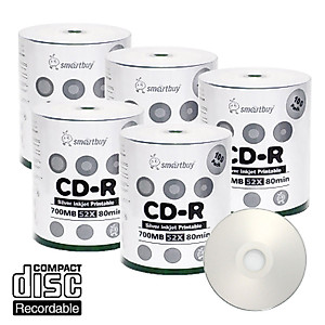 Smart Buy CD-R 500 Pack 700mb 52x Printable Silver Inkjet Blank Recordable Discs, 500 Disc, 500pk