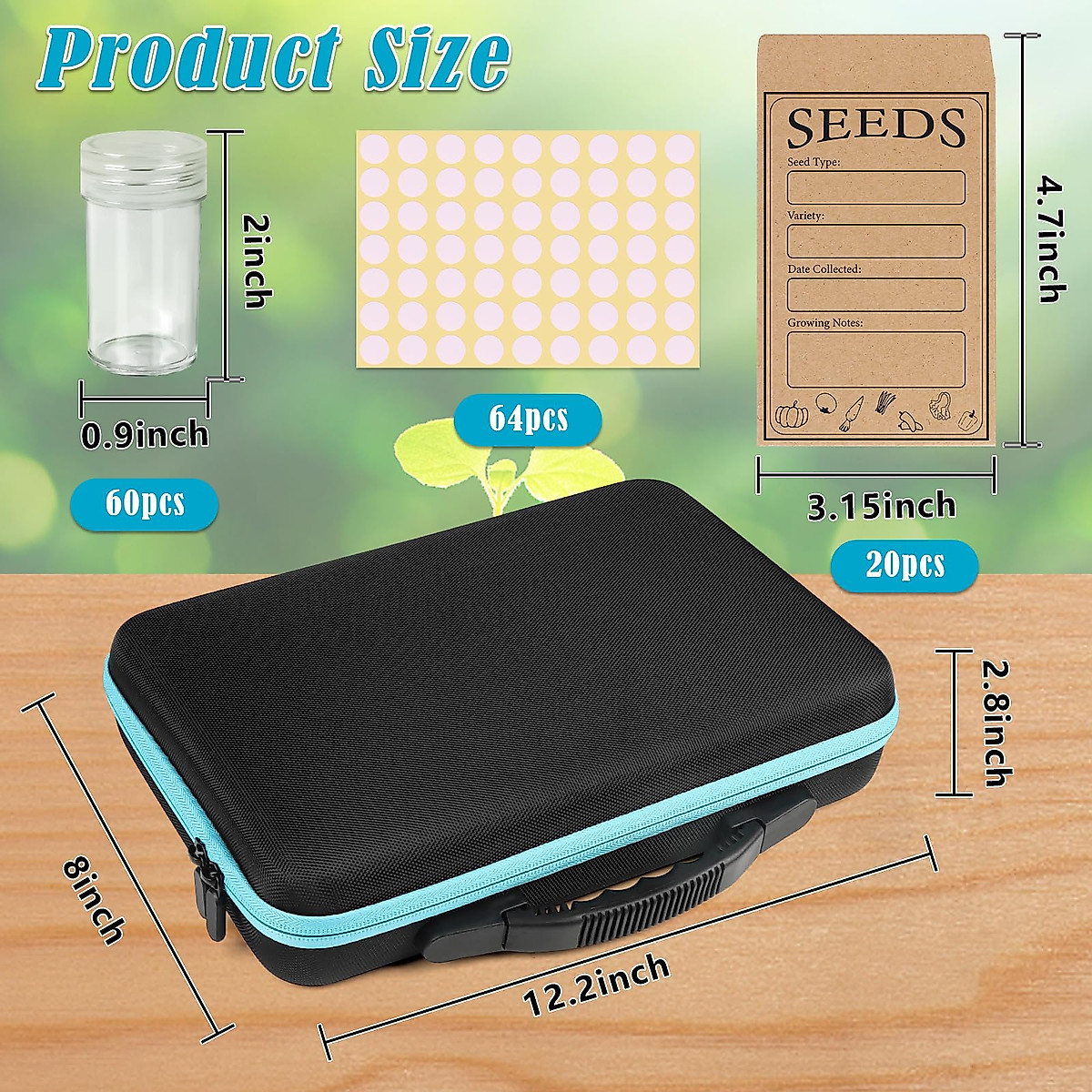 jixsloft 60 Slots Seed Storage Organizer with 20 Seed Envelopes, Sturdy Seed Organizer Storage Box with Zipper Bag Label Stickers(Seeds not Included), Seed Storage Container for Flower Plants Garden