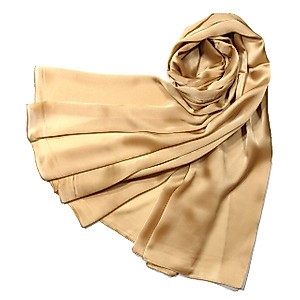 Shanlin Silk Feel Long Satin Patterned & Solid Color Scarves for Women in Gift Box (Solid Color: Bronze)