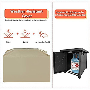 AVAWING Propane Fire Pit, 42 inch 60,000 BTU Gas Firepit Table with Glass Wind Guard, Table Lid, Fire Glass, Waterproof Cover, Outdoor Fireplace for Garden, Patio, Backyard (Dark Black)