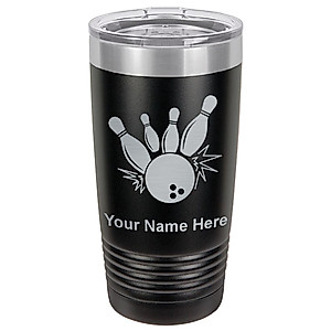 LaserGram 20oz Vacuum Insulated Tumbler Mug, Bowling Ball and Pins, Personalized Engraving Included (Black)
