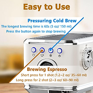 Espresso Machine 20 Bar, Stainless Steel Iced Coffee Maker, Professional Espresso Maker with Milk Frother Steam Wand, Compact Coffee Machine, Gift for Dad or Mom CCHENGVEY