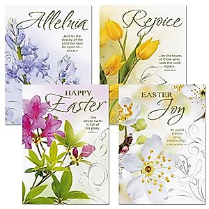 Deluxe Joy Religious Easter Greeting Cards - Set of 8 (4 designs), Envelopes Included, Inspiring Bible Messages for Christians and Catholics, 5 Inches x 7 Inches