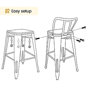 Yaheetech 30 inch Metal Stools Low Back Patio Bar Chairs Set of 4 Counter Height Stools Stackable Industrial Barstools with Wood Top Matte Black