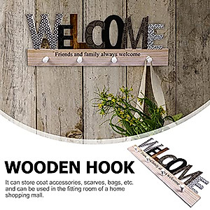 Wakauto Wooden Wall Hook Hanger with Welcome Signs for Coat Rack Caps Purses Hats Scarves Towels Umbrella Storage Organizer 50x18. 5cm